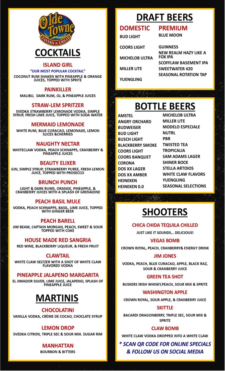 Olde Towne Tavern And GrilleMenus - Olde Towne Tavern And Grille